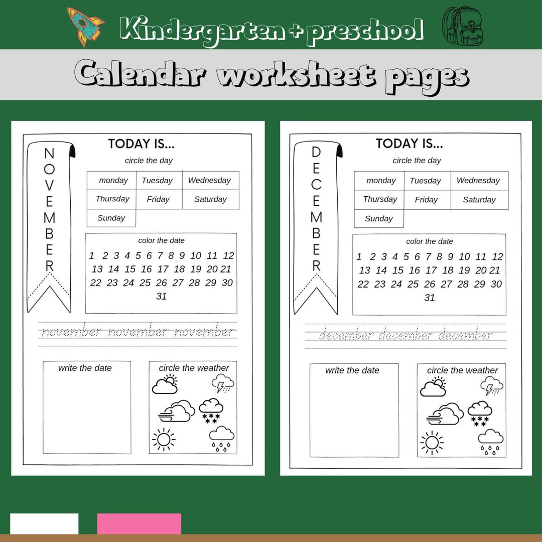 12 Printable Calendar Worksheets, Kindergarten Homeschool Activities ...