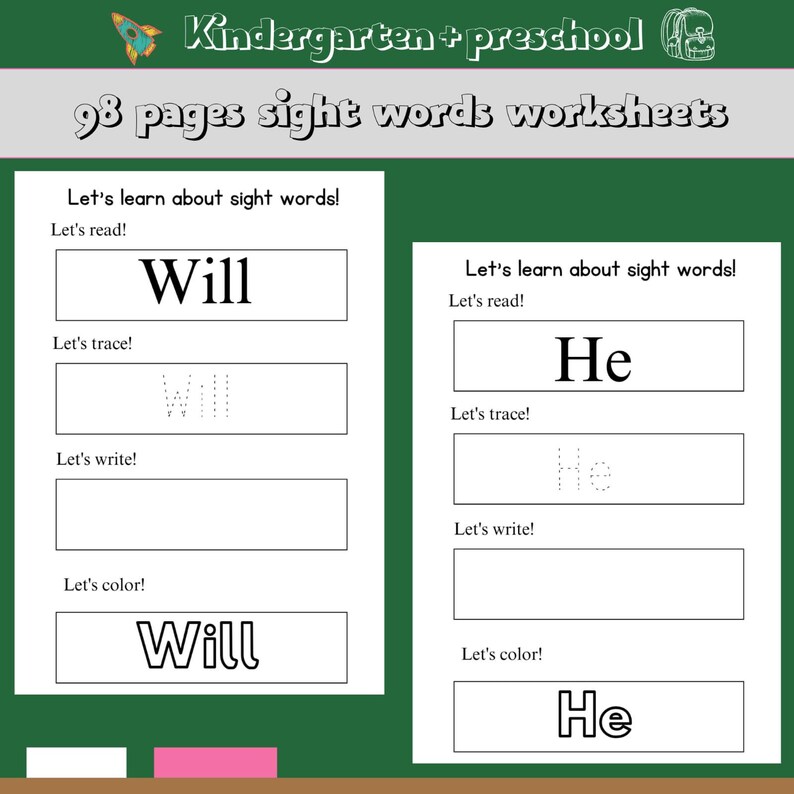98printable Fry's First Hundred Sight Word Worksheets. Kindergarten-1st ...