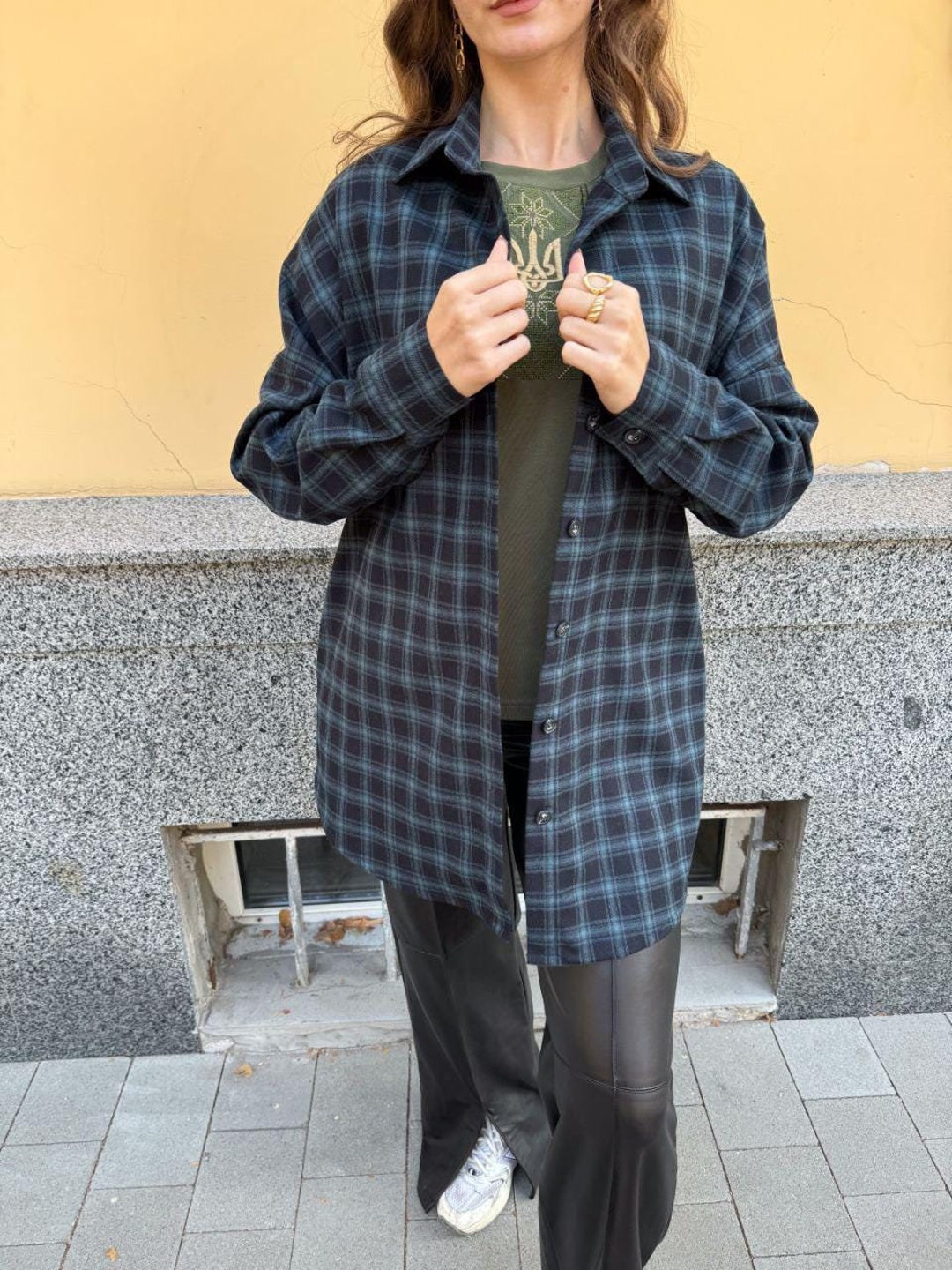 Plaid Wool Shirt With Machine Embroidery Fall Vyshyvanka Design, Plus ...
