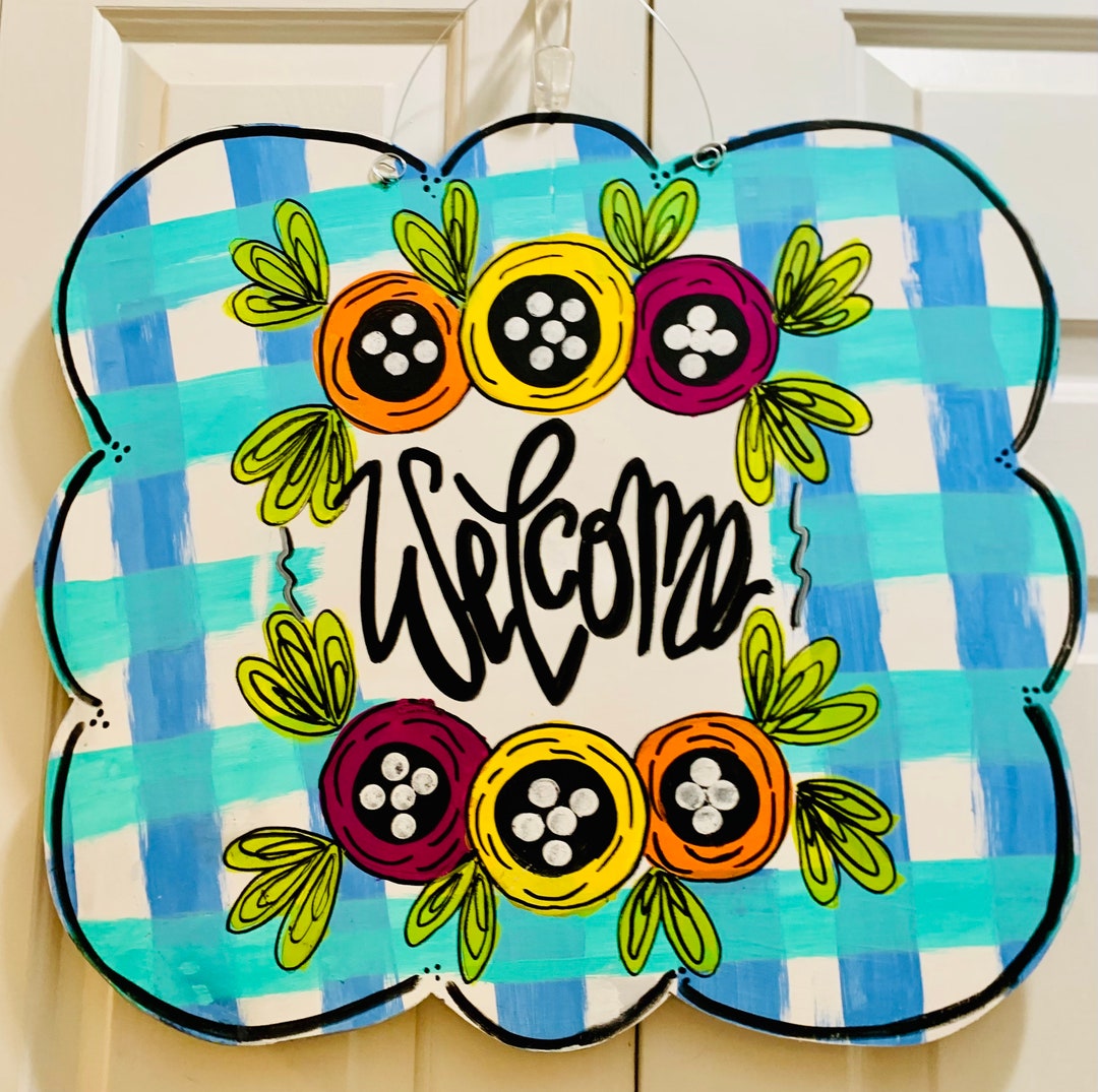 Colorful Welcome Sign, Bright and Cheerful Door Hanger, Striking Door ...