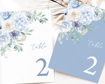 Dusty Blue Wedding Table Numbers Card Template Dusty Blue Floral Table ...
