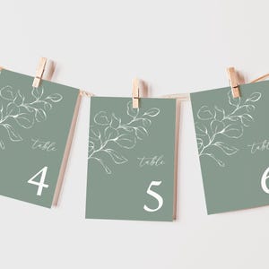 Sage Green Table Numbers Greenery Wedding Table Numbers Card Template ...