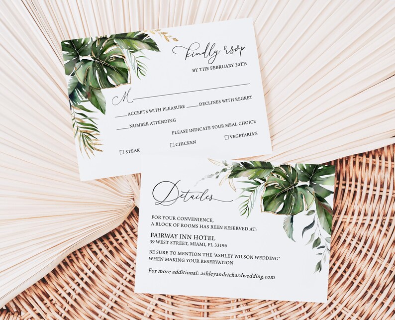 Tropical Wedding Invitation Set: Monstera Palm Leaf (digital Download ...