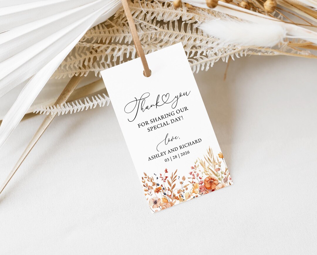 Fall Floral Thank You Tags Template Terracotta Wedding Favor Tags Fall ...