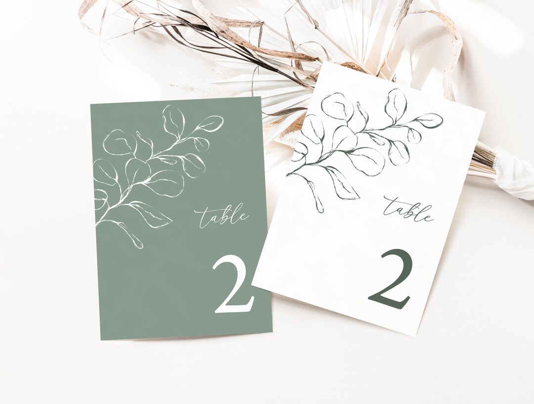 Sage Green Table Numbers Greenery Wedding Table Numbers Card Template ...