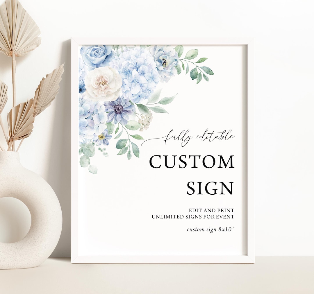 Dusty Blue Floral Wedding Custom Sign Elegant Dusty Blue Wedding Table ...