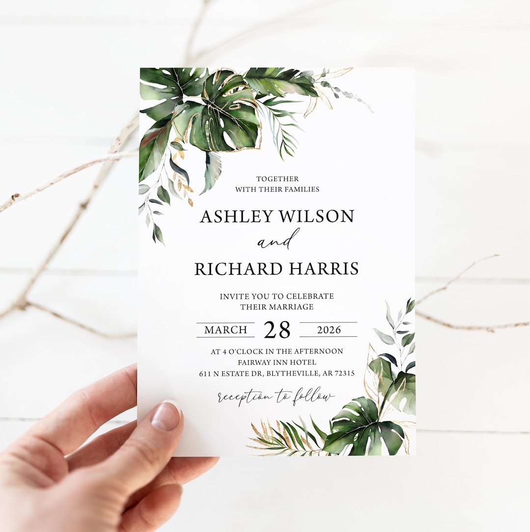 Tropical Wedding Invitation Template Monstera Wedding Invitation ...