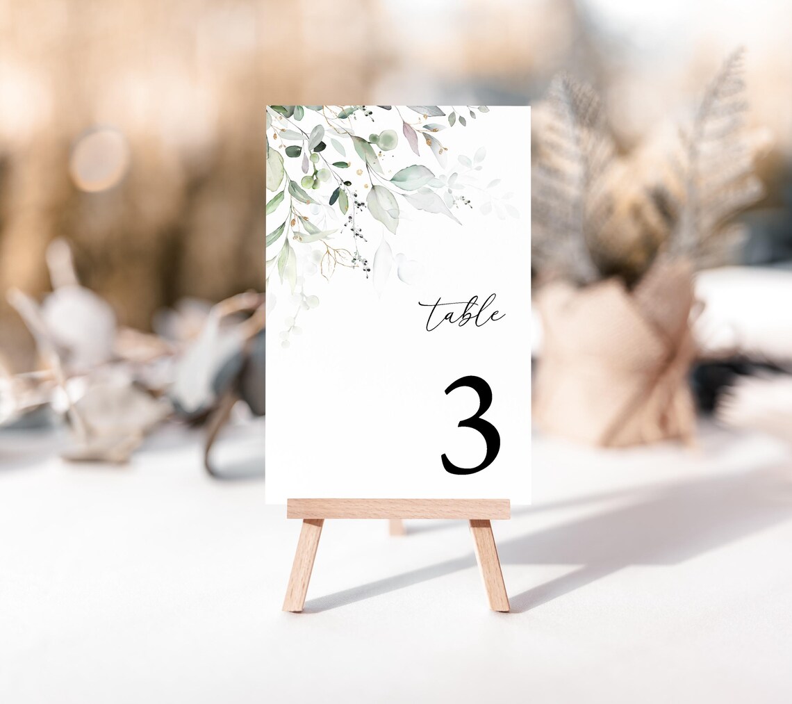 Greenery Wedding Table Number Template: Elegant Eucalyptus (digital ...