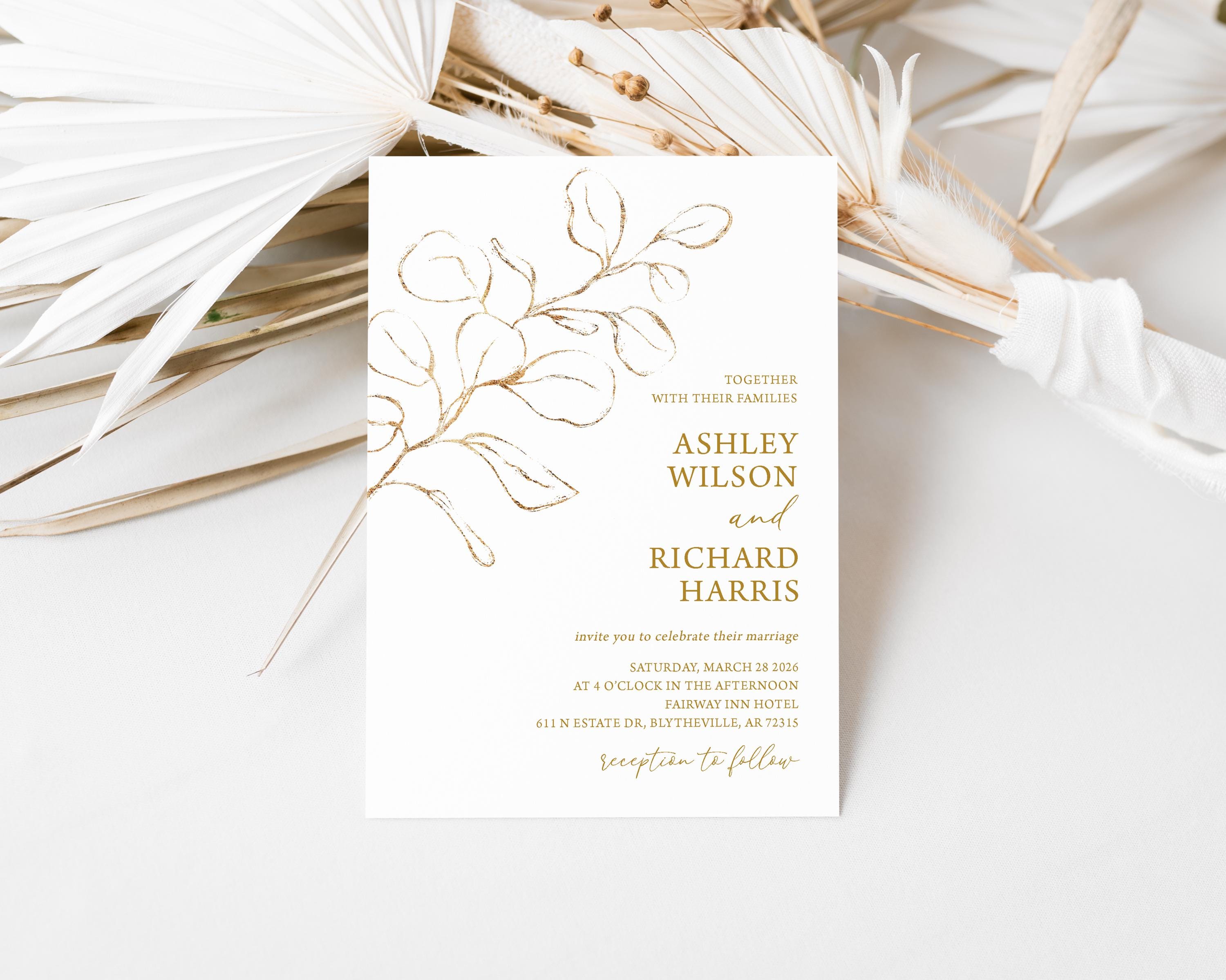 Gold Wedding Invitation Set Elegant Wedding Invitation Editable Gold ...