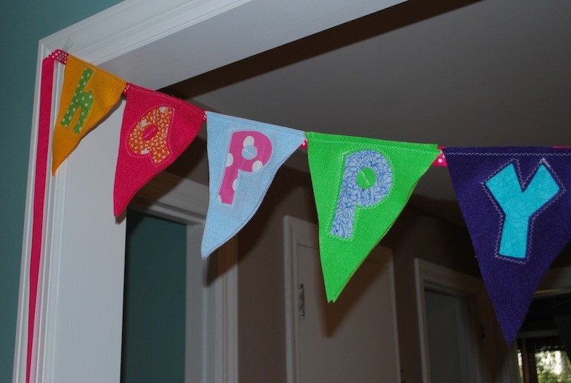 Custom Felt and Fabric Happy Birthday Pennant Banner Pink - Etsy