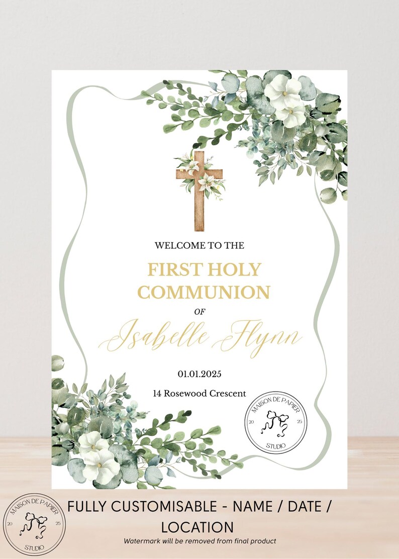 First Holy Communion Welcome Sign | Printable Digital File | Greenery ...