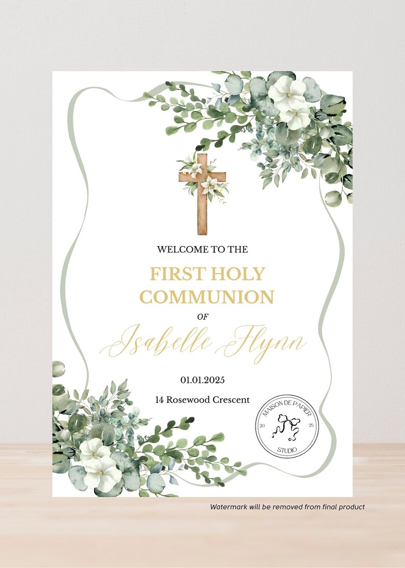 First Holy Communion Welcome Sign | Printable Digital File | Greenery ...