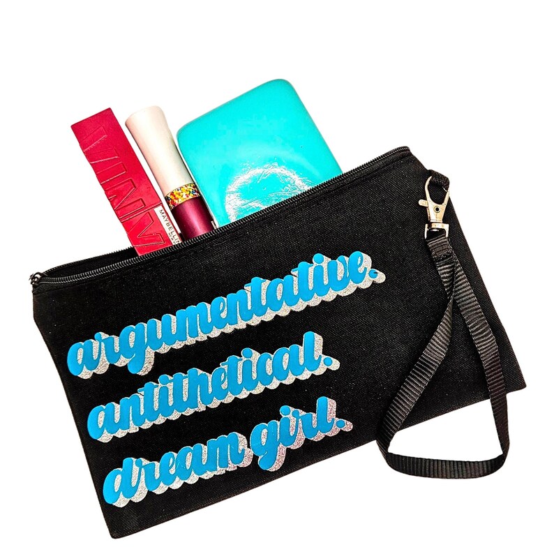 Argumentative Antithetical Dream Girl Black Canvas Zip Pouch Hits ...