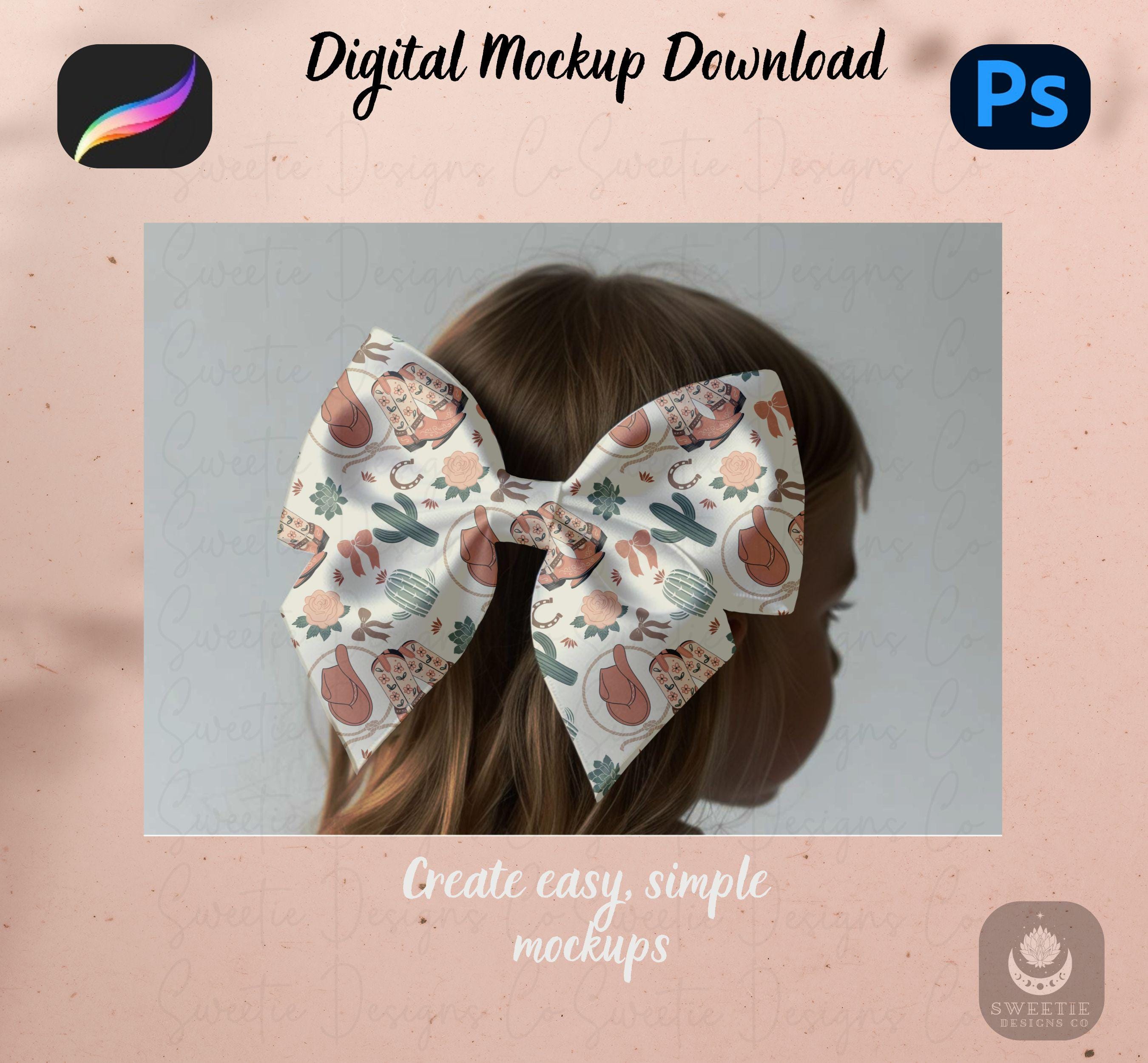 Big Bow Mockup, Photoshop Mockup, Procreate Mockup, Bow on Girl Mockup ...