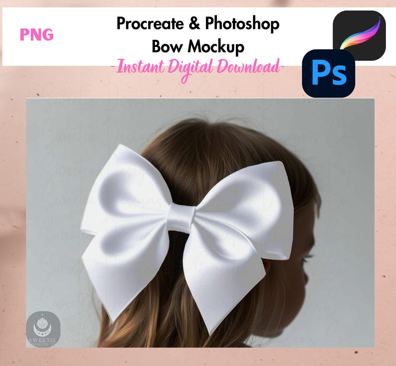 Big Bow Mockup, Photoshop Mockup, Procreate Mockup, Bow on Girl Mockup ...