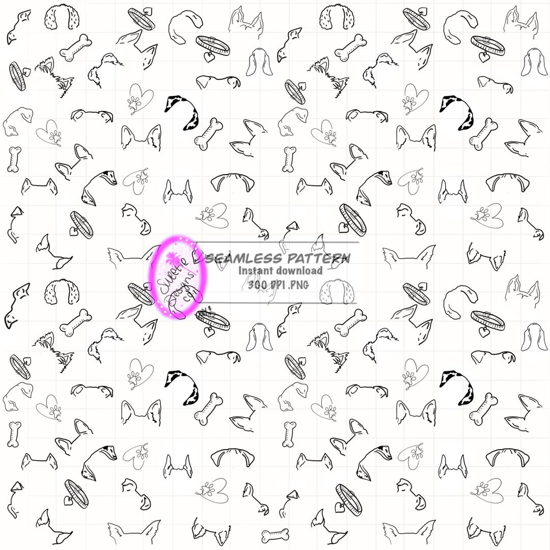 Dog Ears Line Art Seamless Pattern Instant Digital Download Png ...