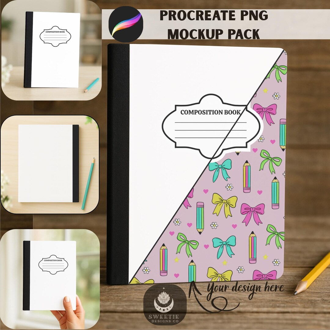 Procreate Composition Notebook Mockup: Customizable Cover Designs (PNG ...