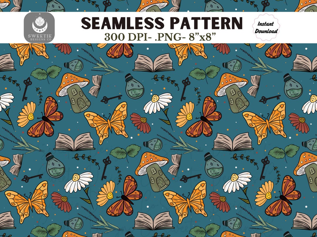 Cottagecore Whimsical Seamless Pattern PNG, Instant Download Digital ...