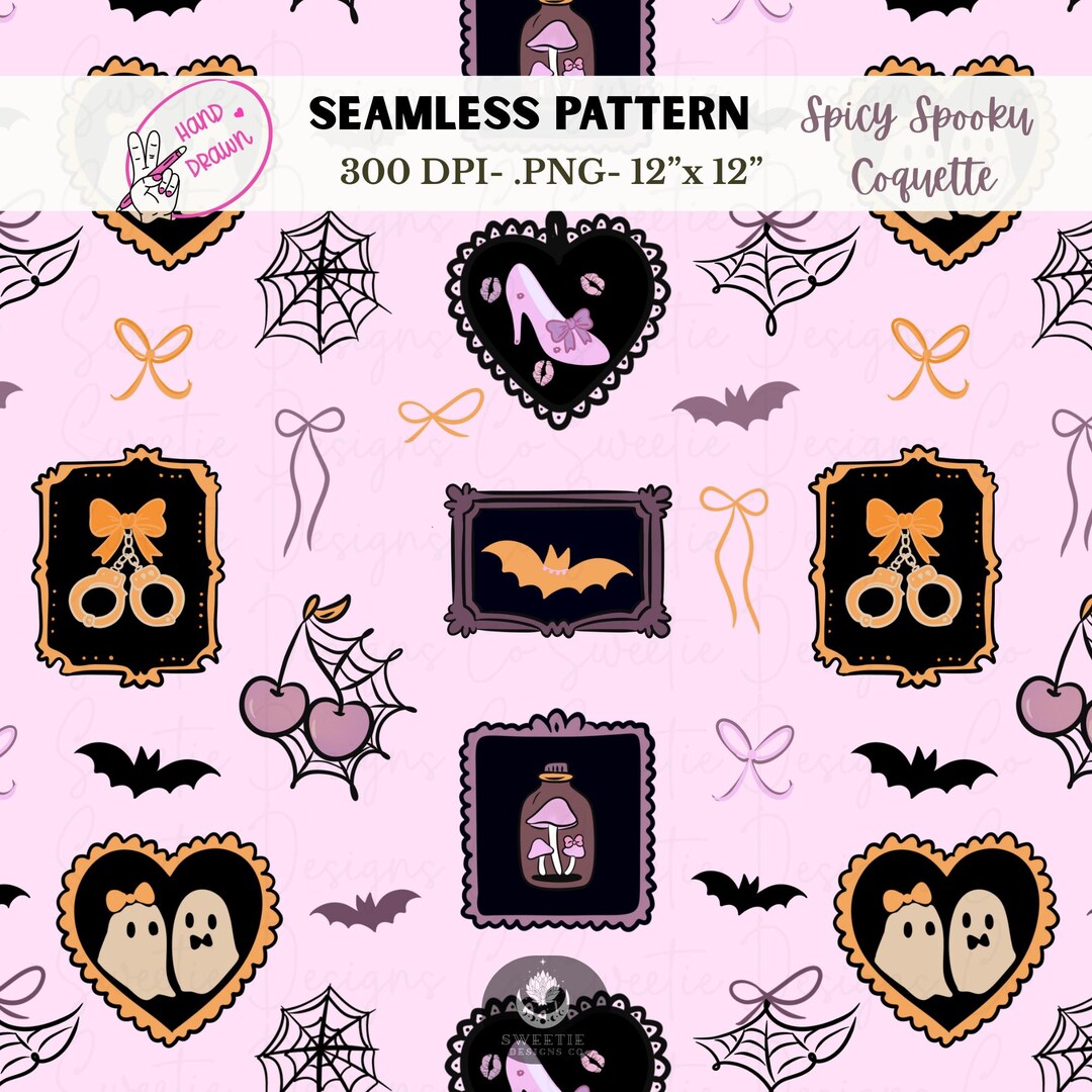 Spicy Spooky Coquette Frame Seamless Pattern, Halloween Cute Digital ...