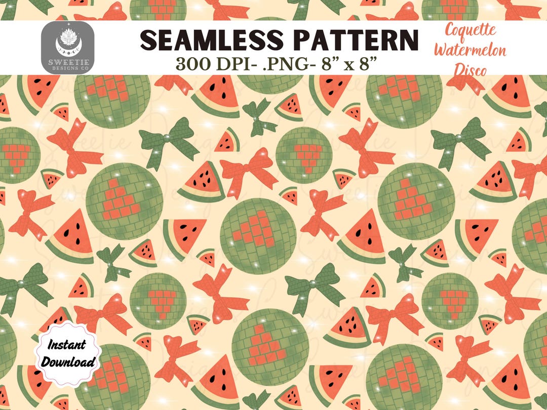 Coquette Bows Watermelon Disco Seamless Pattern, PNG, Summer Pattern ...