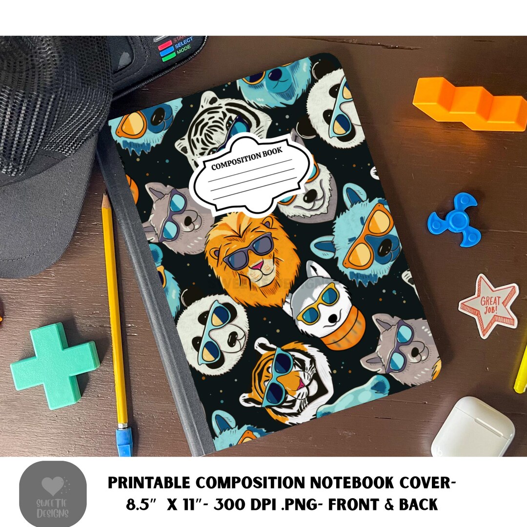 Wild Animals Notebook Cover: Watercolor Style Sticker Paper PNG ...