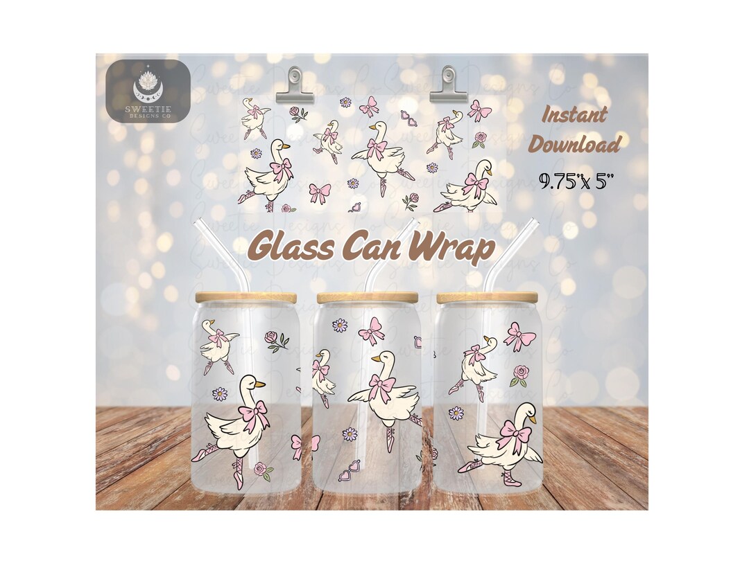 Coquette Bow Ballerina Geese Glass Can Wrap, 16oz 20oz Libbey Can Wrap ...