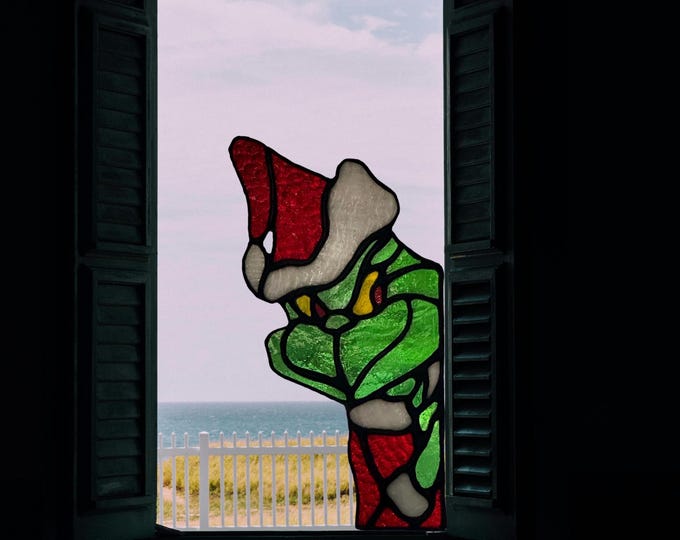 Stained Glass Grinch Christmas Suncatcher - Handmade - Etsy