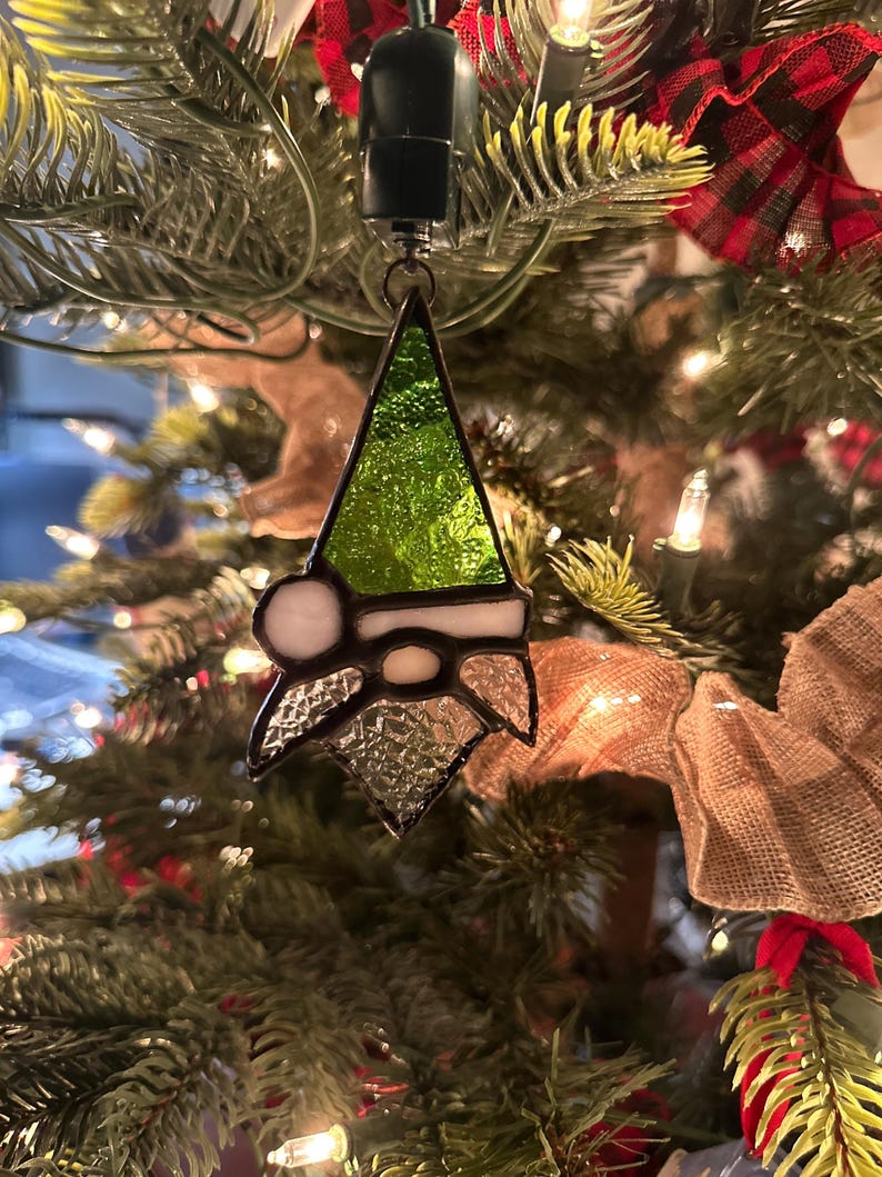 Geometric Santa Gnome, Stained Glass Christmas Tree Ornament - Handmade ...