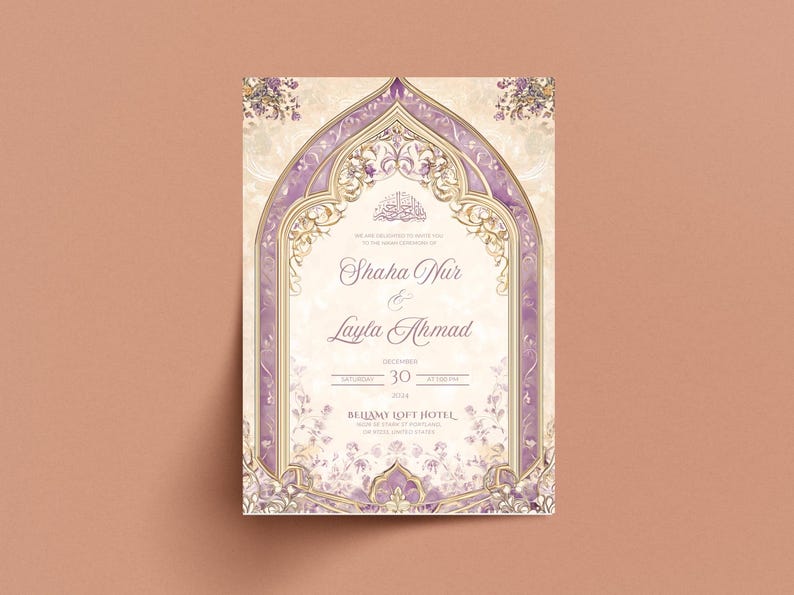 Elegant Nikkah Invitation Template Islamic Nikkah Invite Card Digital ...