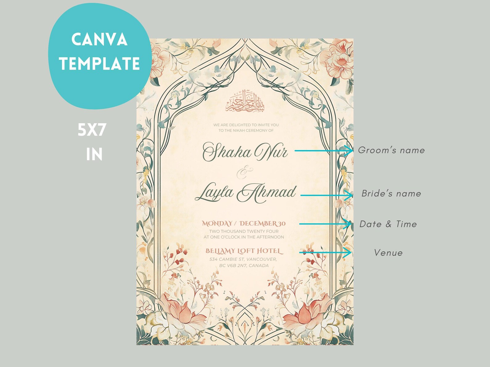Muslim Nikkah Invitation Templates Islamic Wedding Invitation Digital ...
