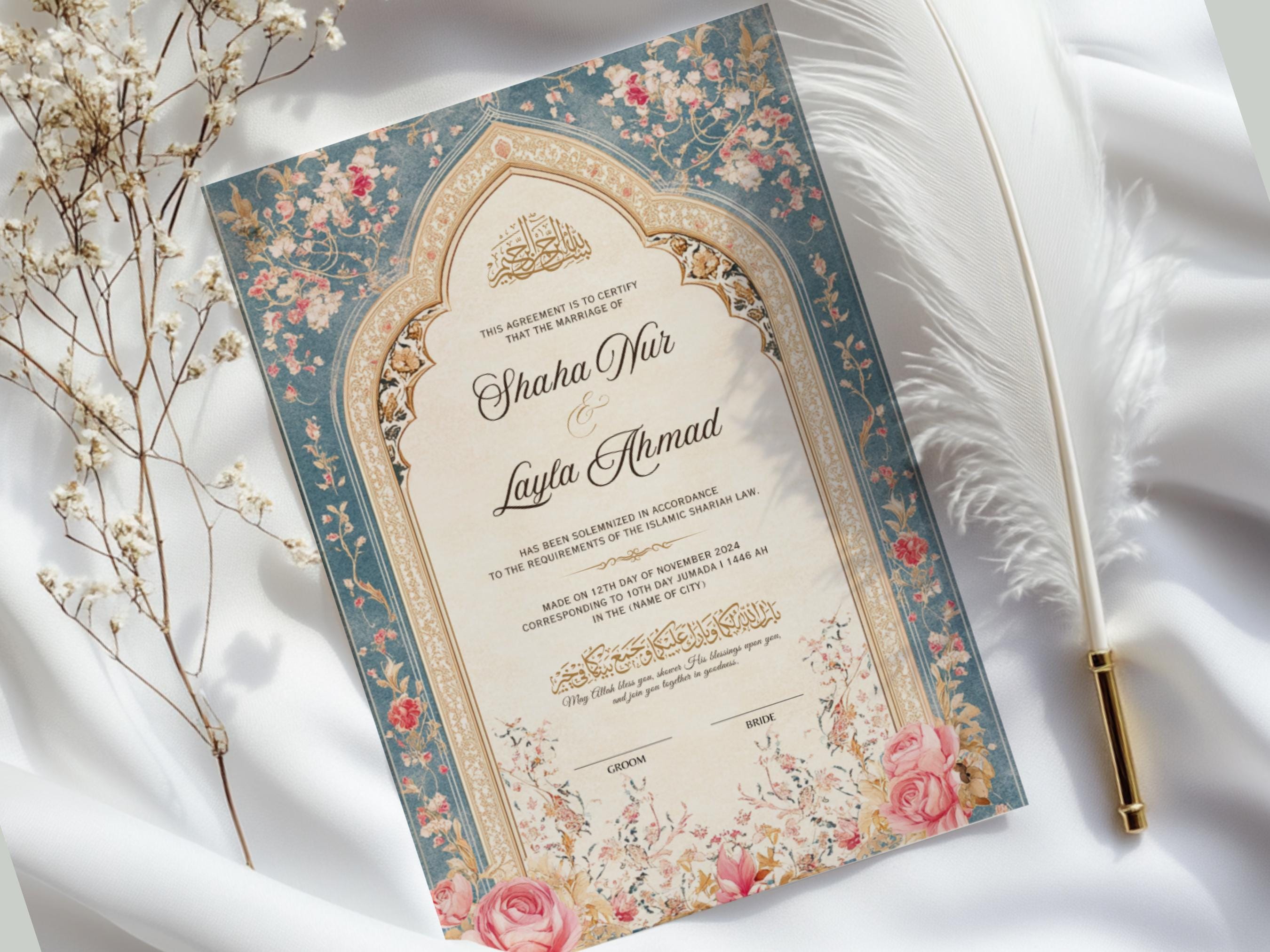 Luxury Nikkah Contract Digital Nikkah Certificate Template Islamic ...