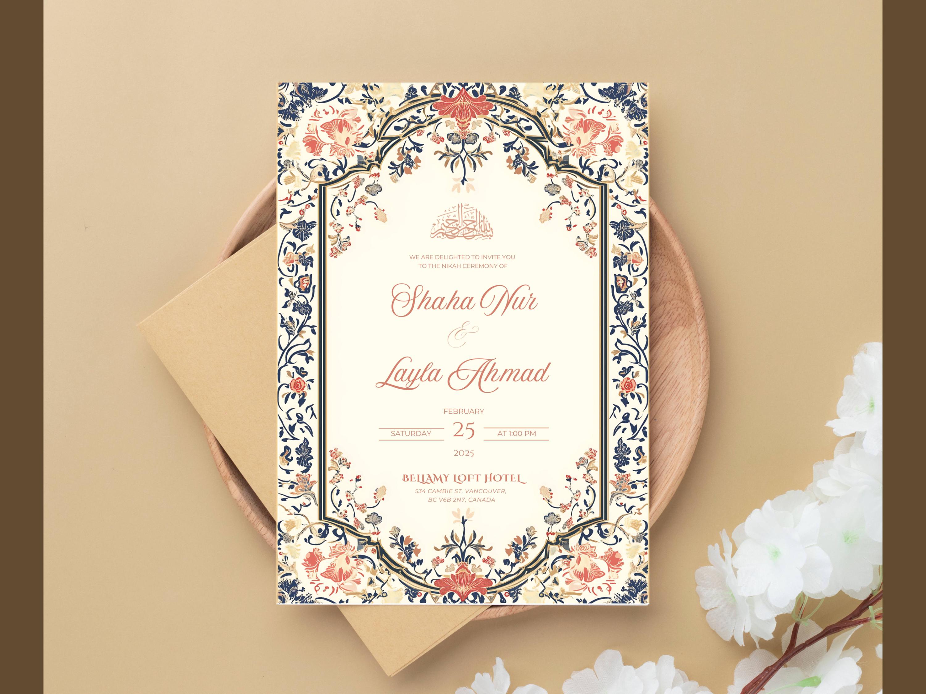 Muslim Wedding Invitation Template Download Nikkah Invitation Digital ...