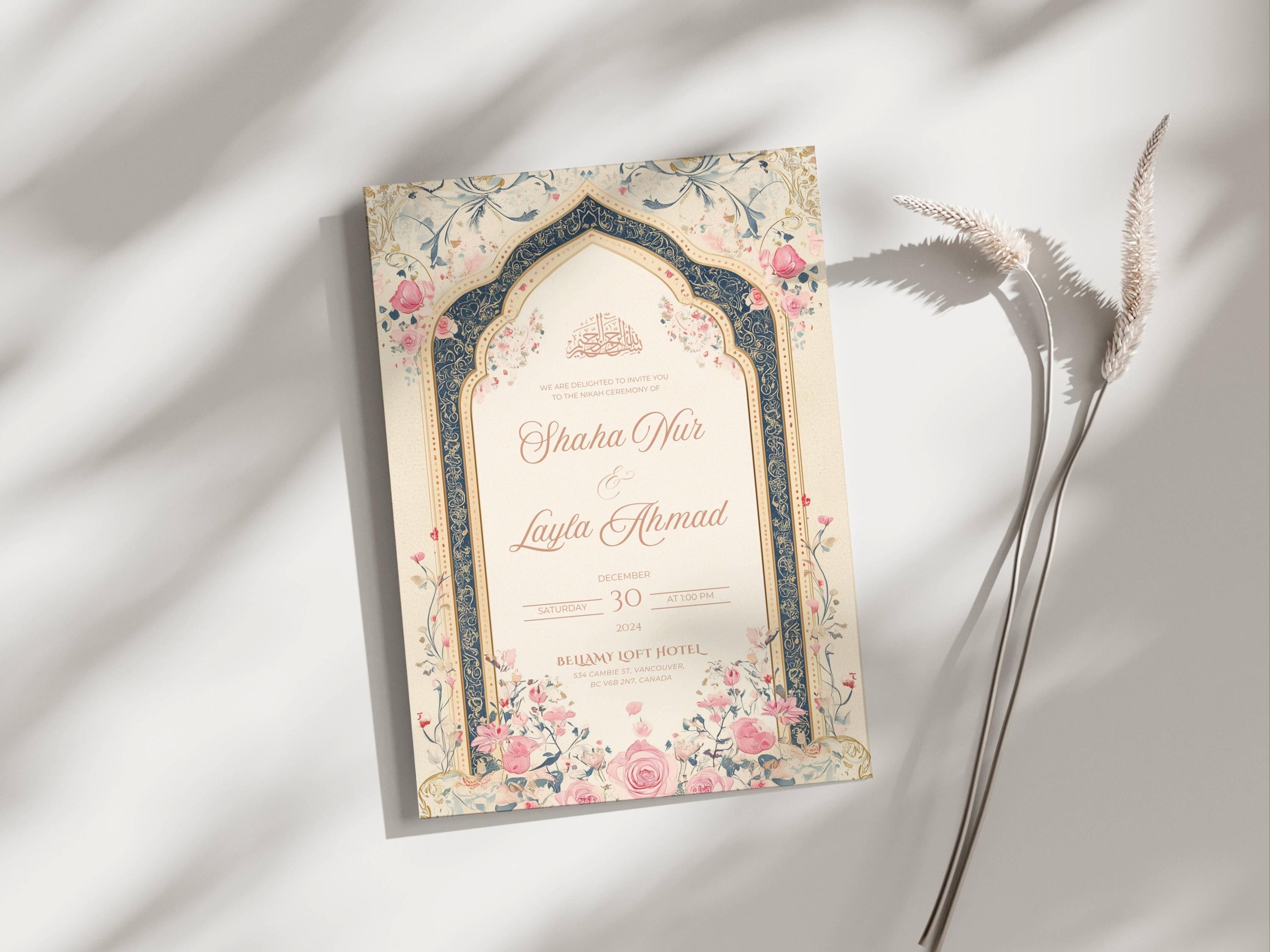 Islamic Wedding Invitation Template Download Nikkah Invitation Digital ...
