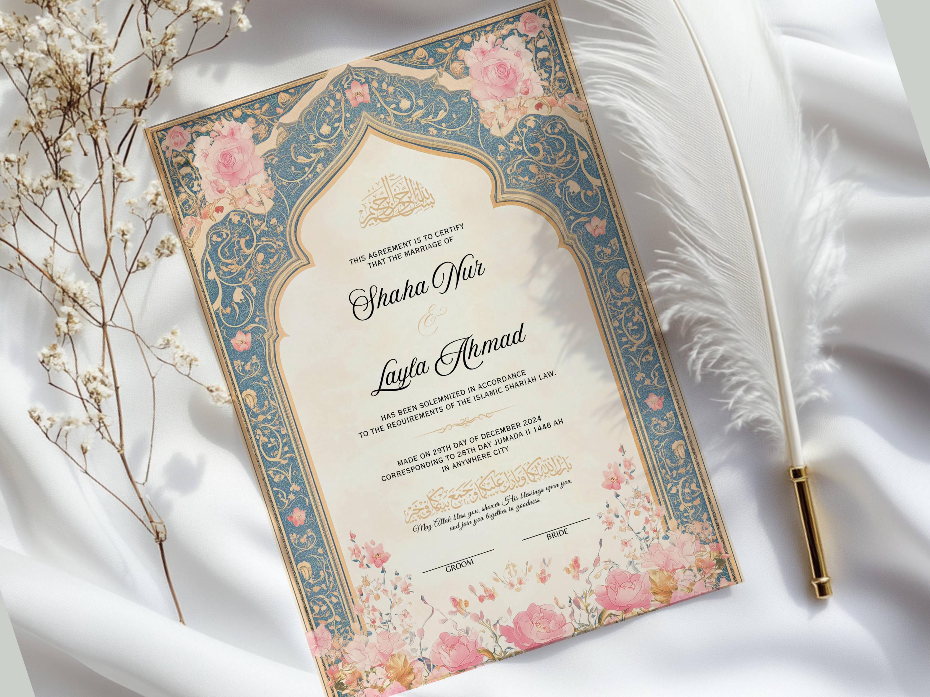 Editable Nikkah Certificate Template Download Nikkah Contract Digital ...