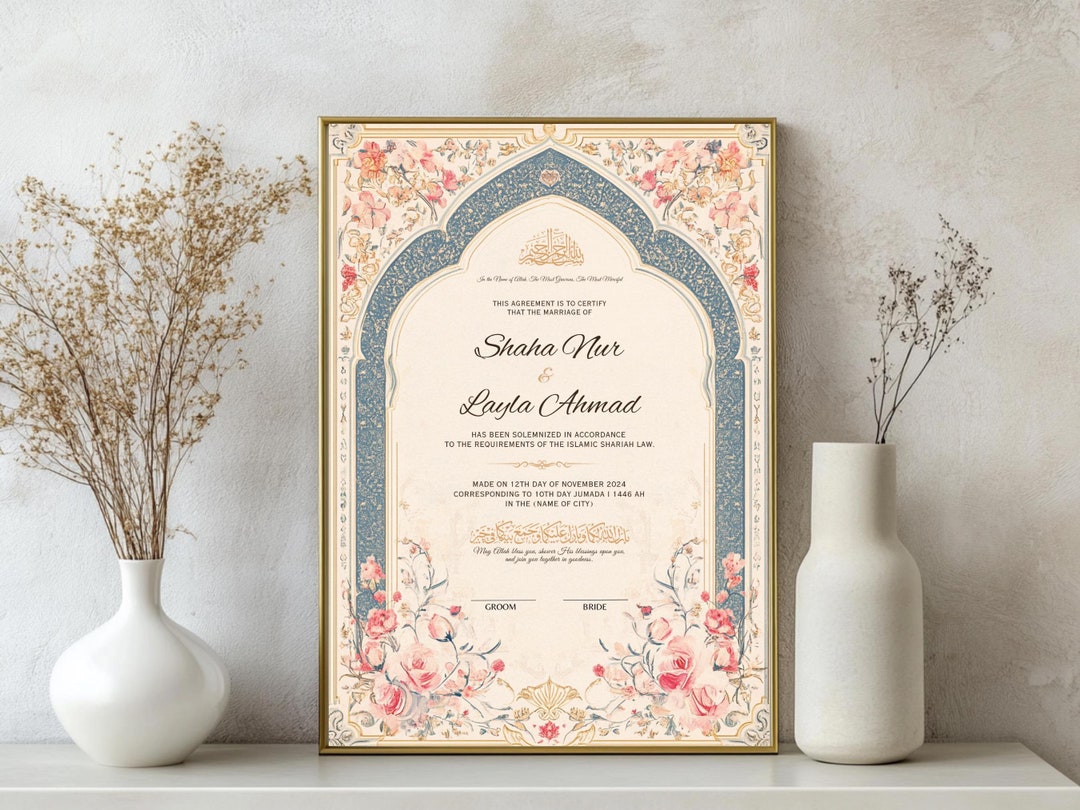 Islamic Nikkah Contract Digital Nikkah Certificate Template Islamic ...