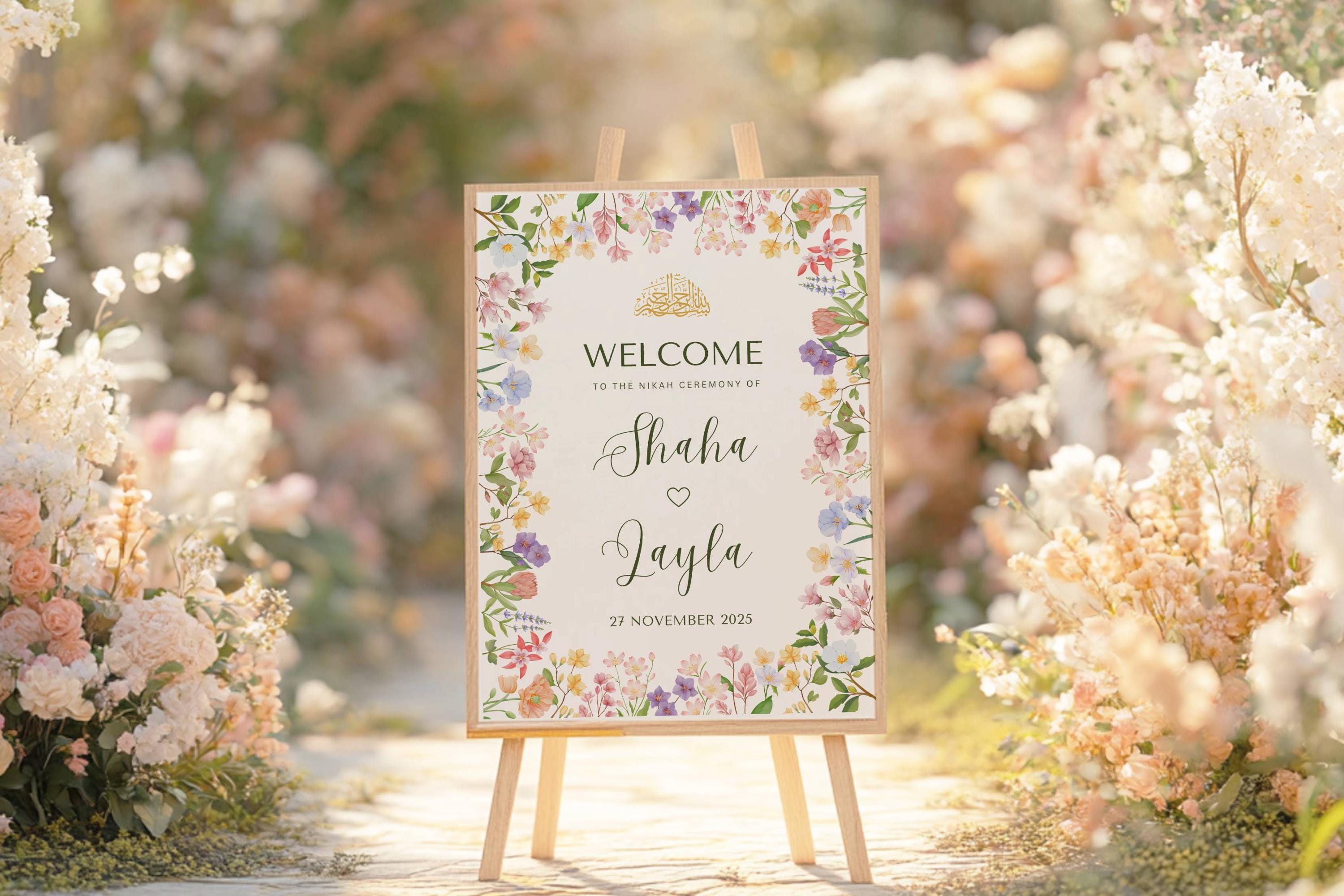 Islamic Nikkah Sign Board Floral Nikkah Sign Template Muslim Wedding ...