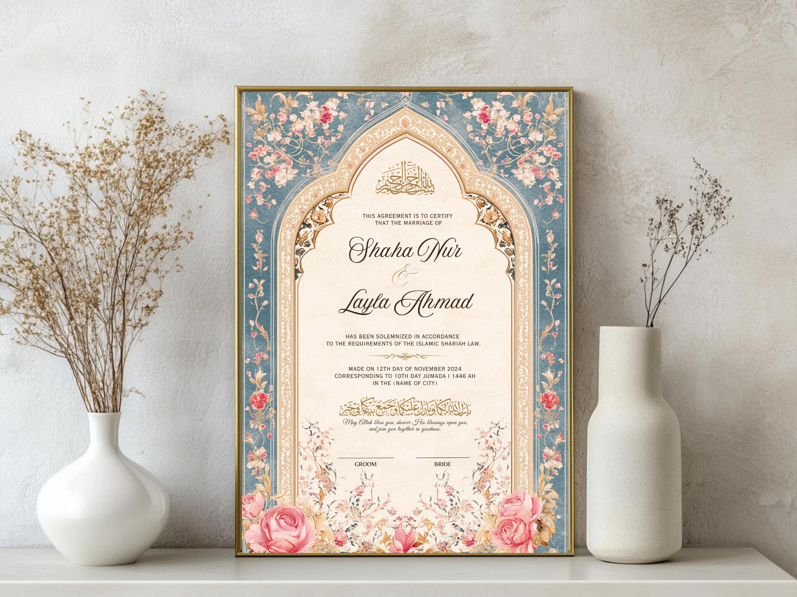Luxury Nikkah Contract Digital Nikkah Certificate Template Islamic ...