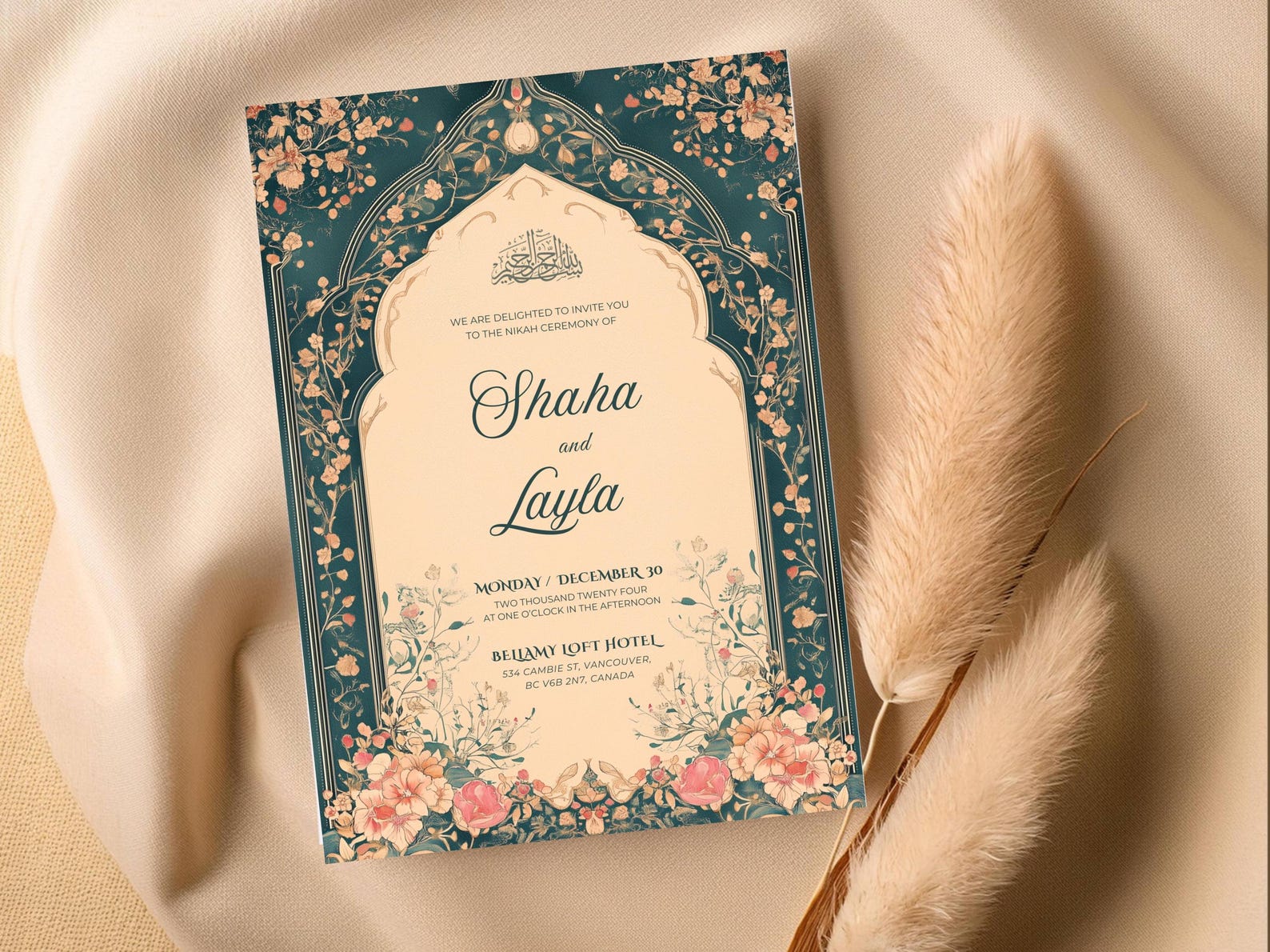 Muslim Wedding Invitation Template Download Nikkah Invitation Digital ...