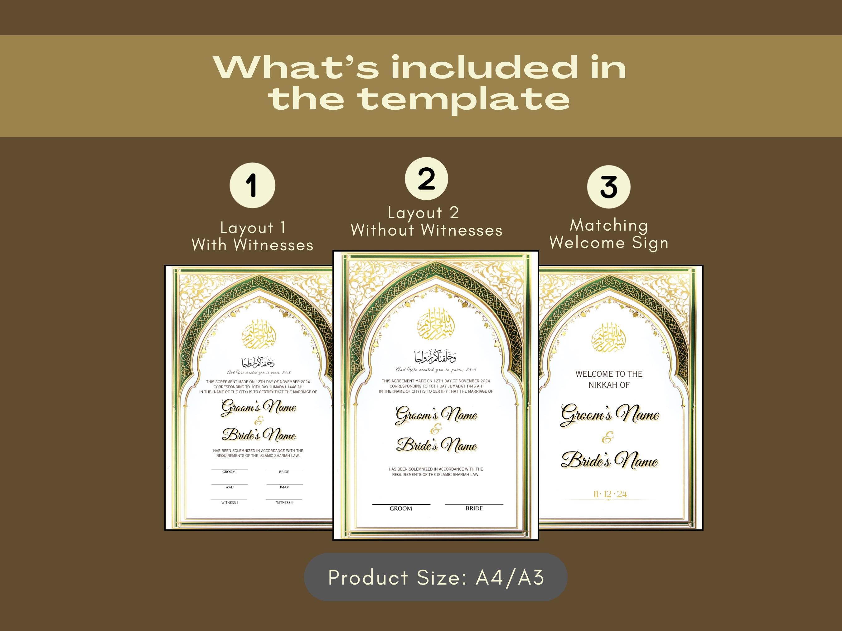 Nikkah Certificate Islamic Wedding Contract Marriage Certificate Nikah ...