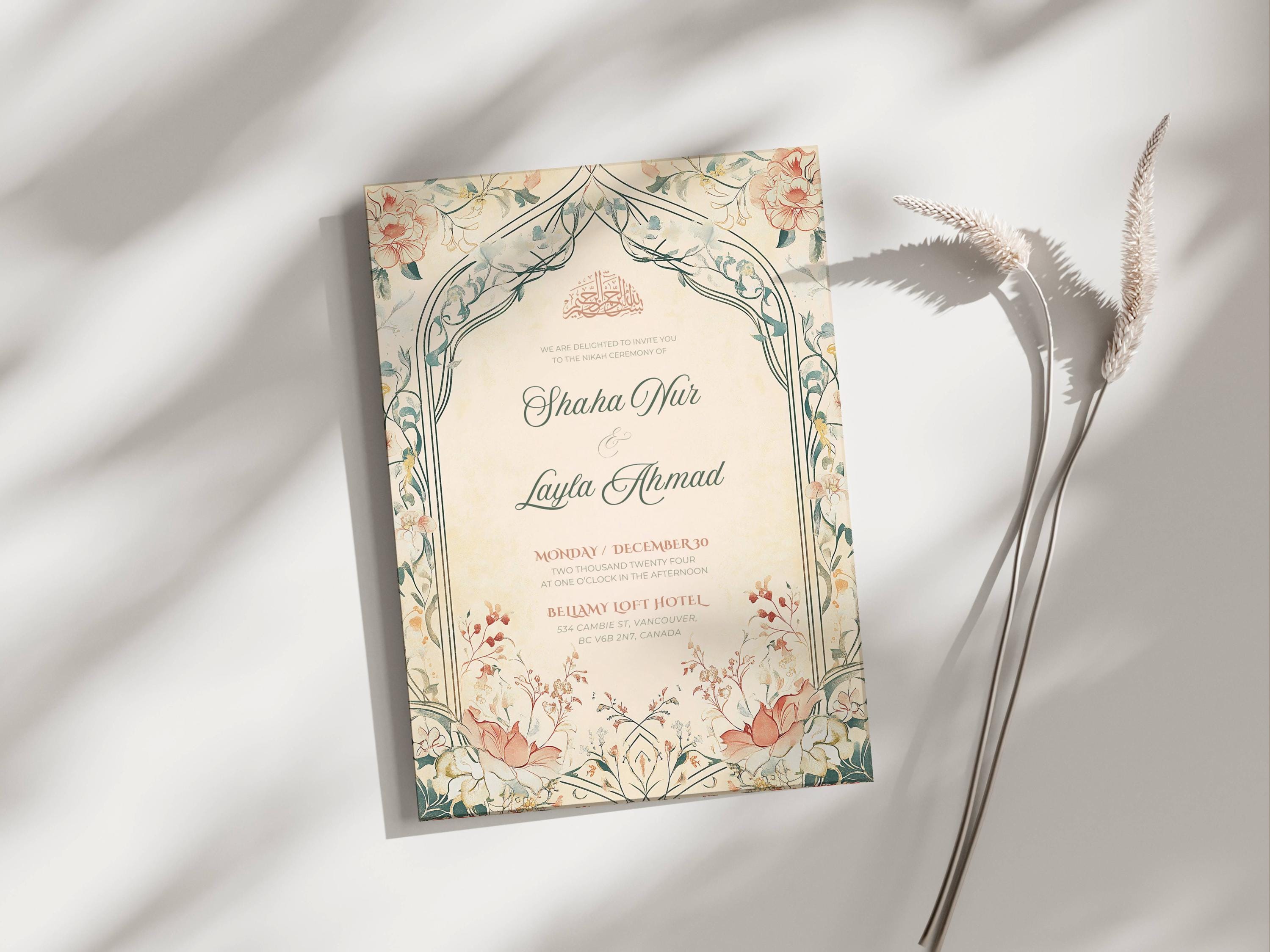 Muslim Nikkah Invitation Templates Islamic Wedding Invitation Digital ...