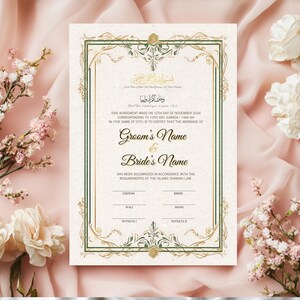 Nikkah Certificate Islamic Wedding Contract Marriage Certificate Nikah ...