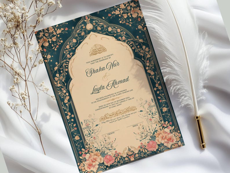 Islamic Nikkah Contract Digital Nikah Certificate Template Islamic ...