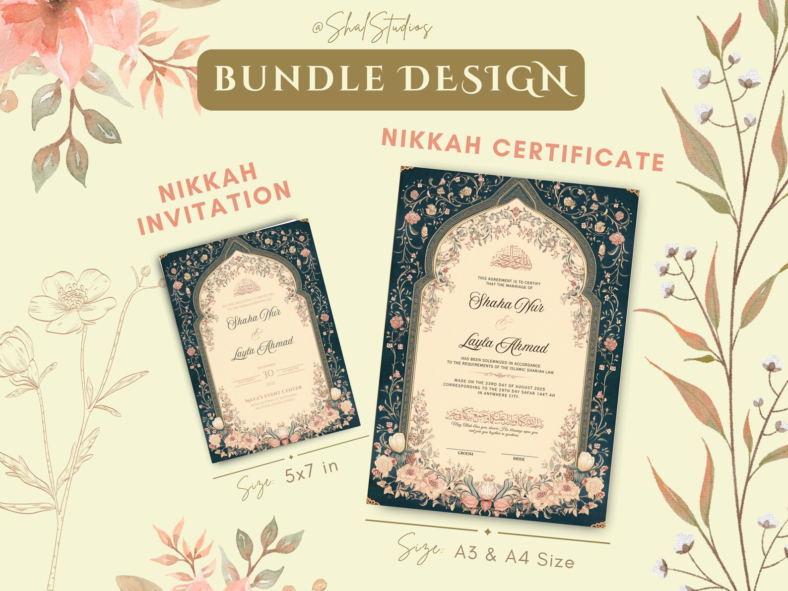 2-in-1 Editable Nikkah Certificate Template Download Nikkah Invitation ...
