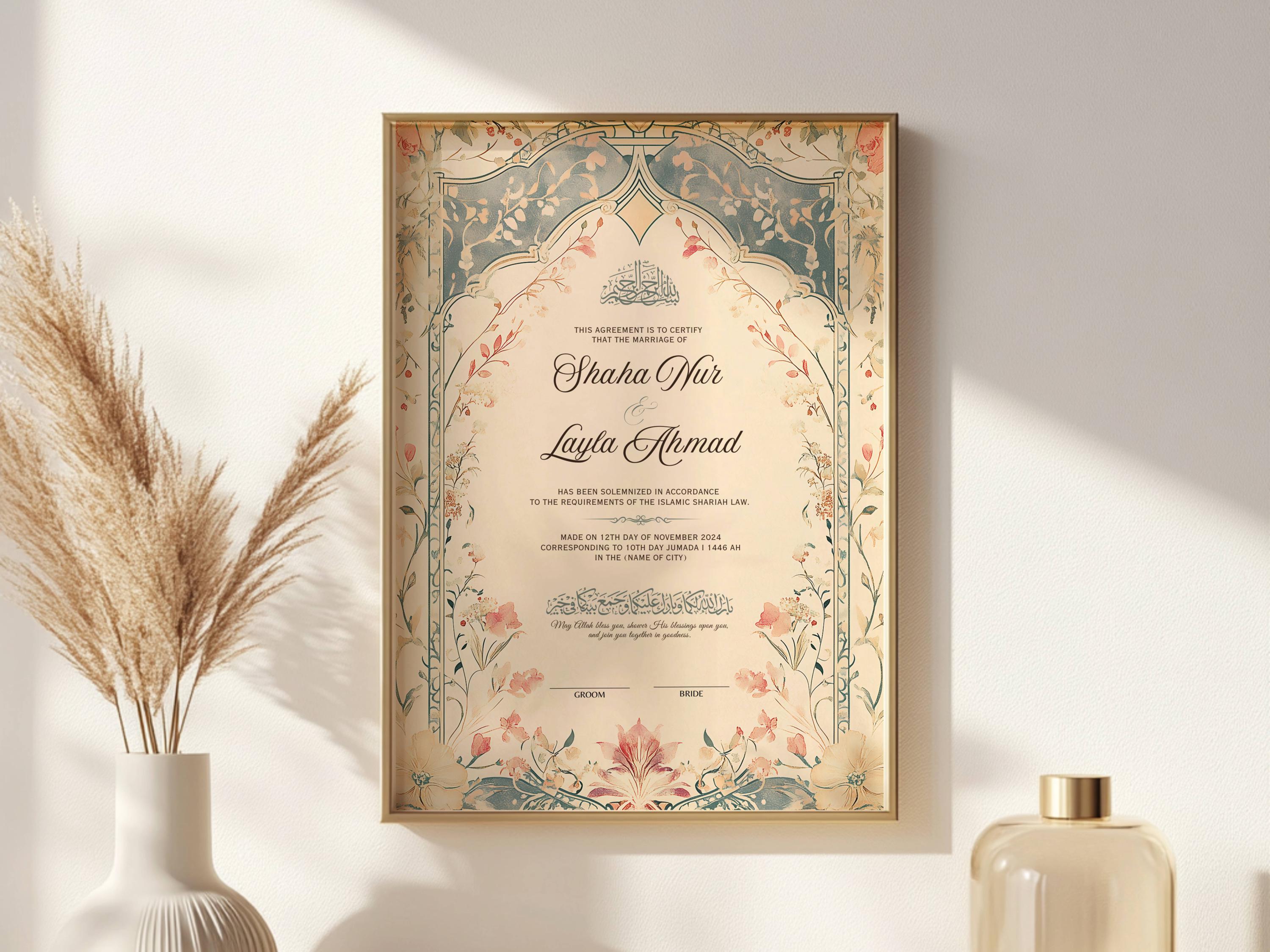 Islamic Nikkah Certificate Template Download Nikkah Contract Digital ...