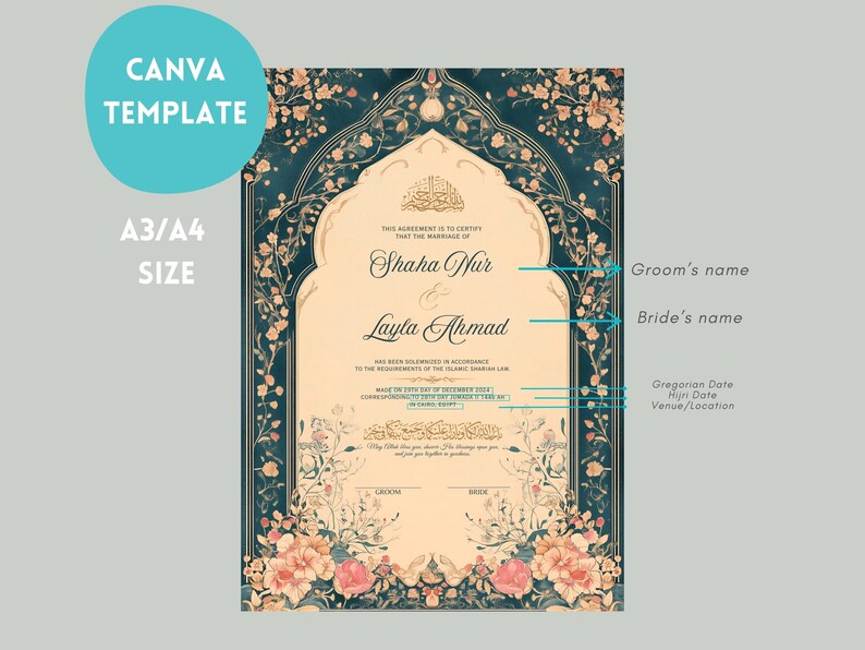 Islamic Nikkah Contract Digital Nikah Certificate Template Islamic ...