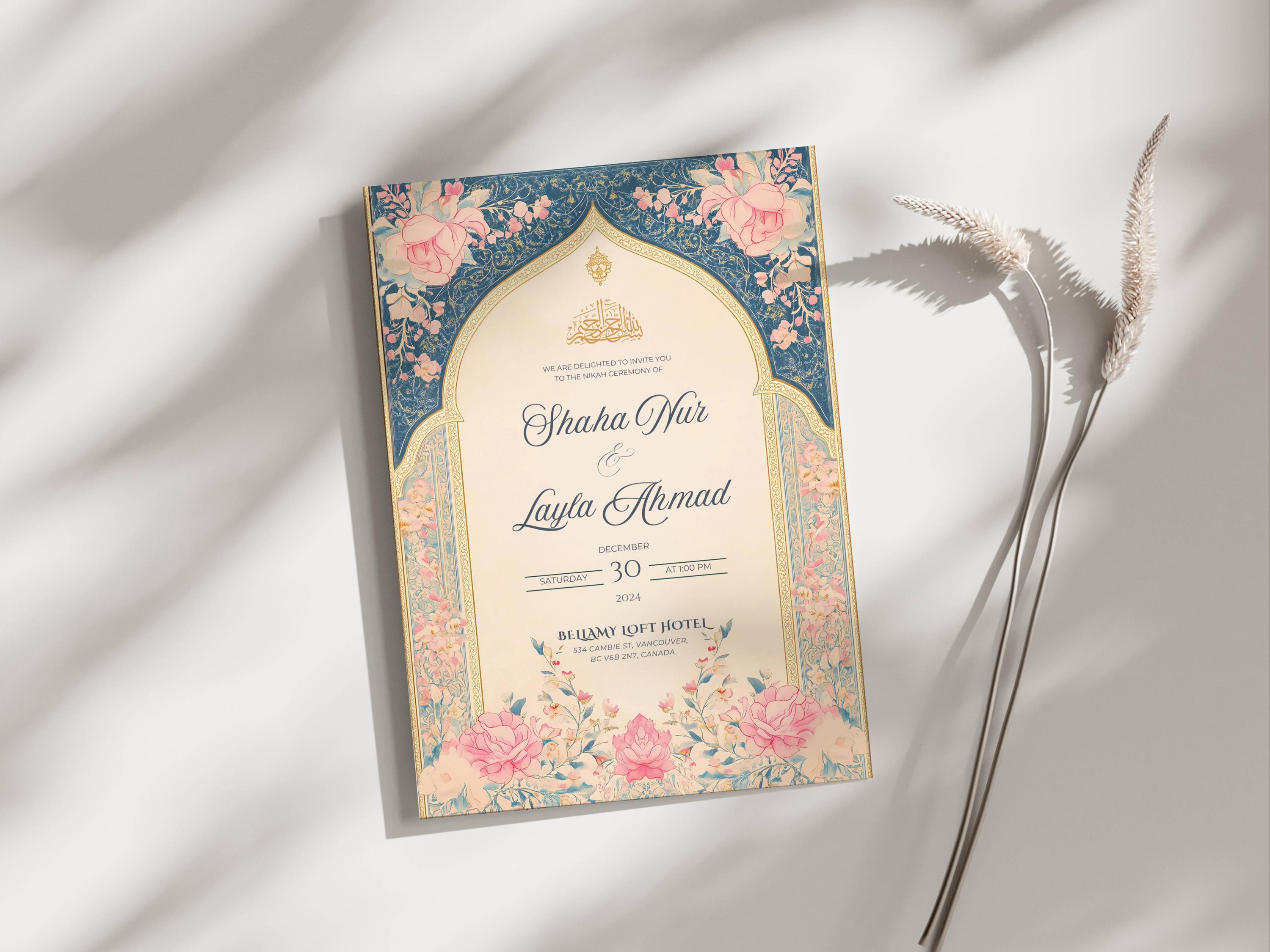 Muslim Nikkah Invitation Templates Muslim Wedding Invitation Digital ...