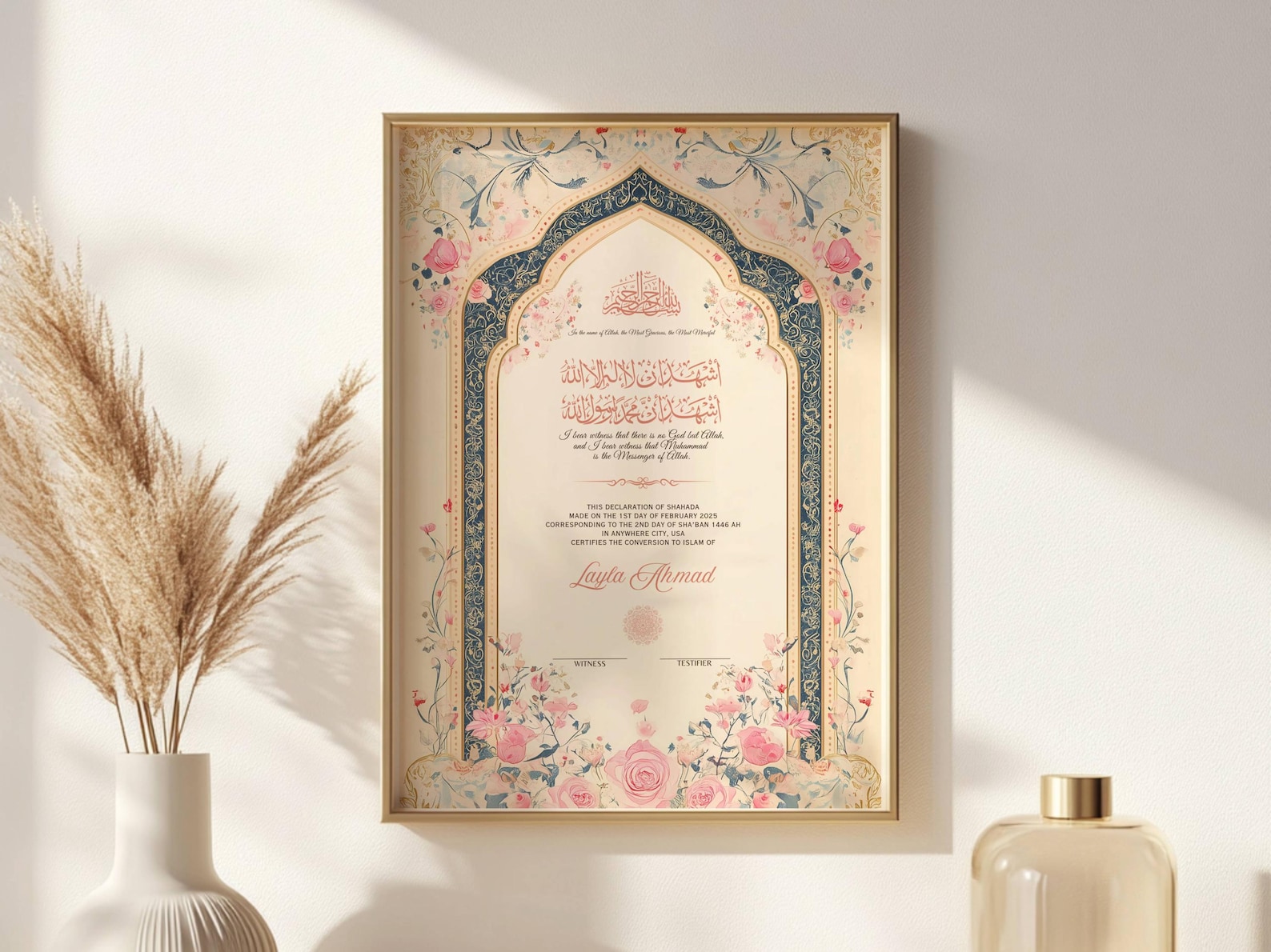 Muslim Revert Certificate Printable Shahada Certificate Pink Islamic ...