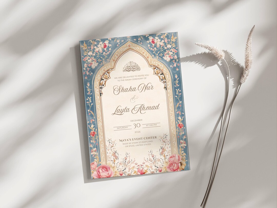 Elegant Wedding Invitation Muslim Nikkah Invitation Templates Digital ...
