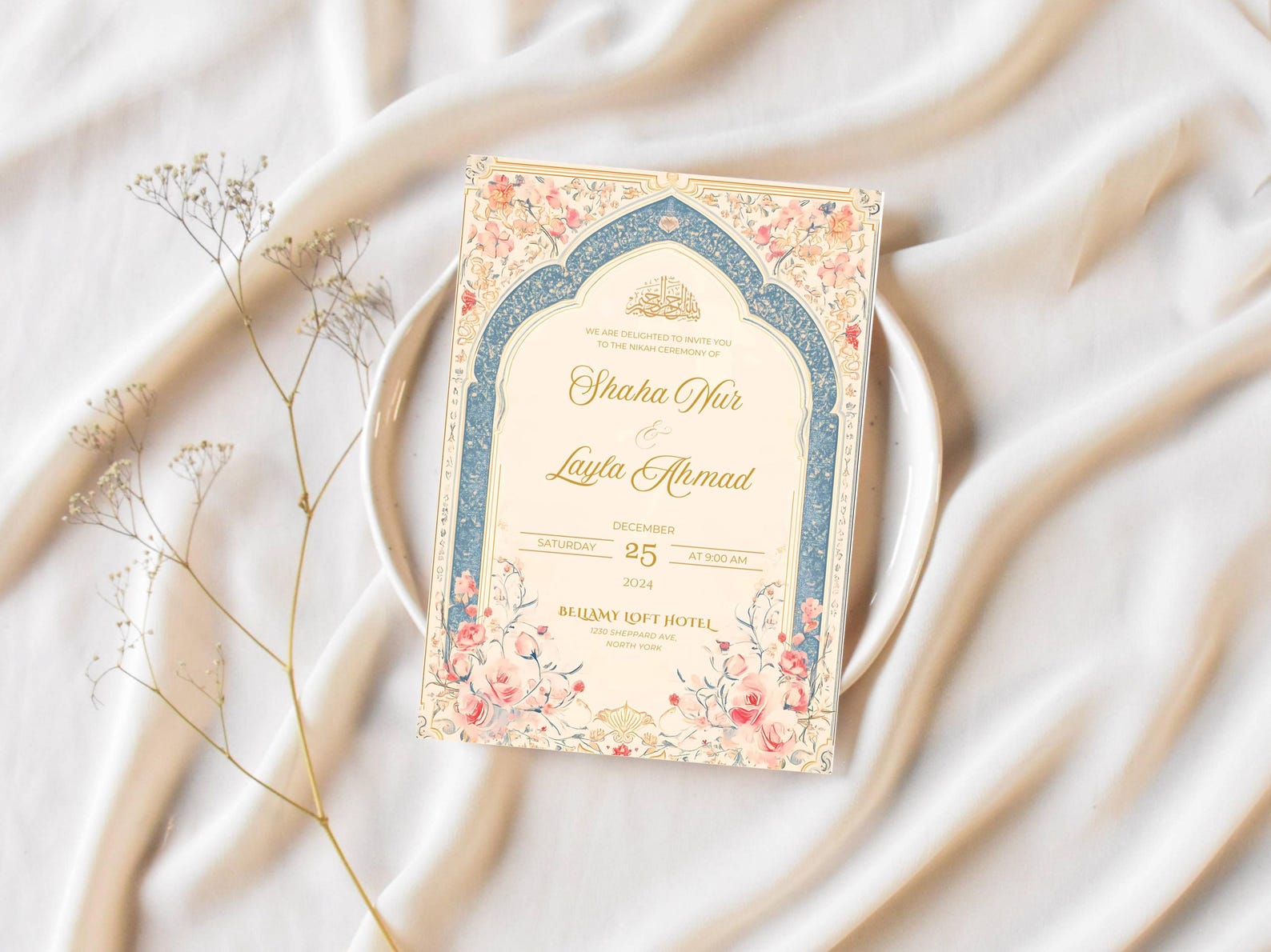 Editable Wedding Invitation Template Download Nikkah Invitation Digital ...