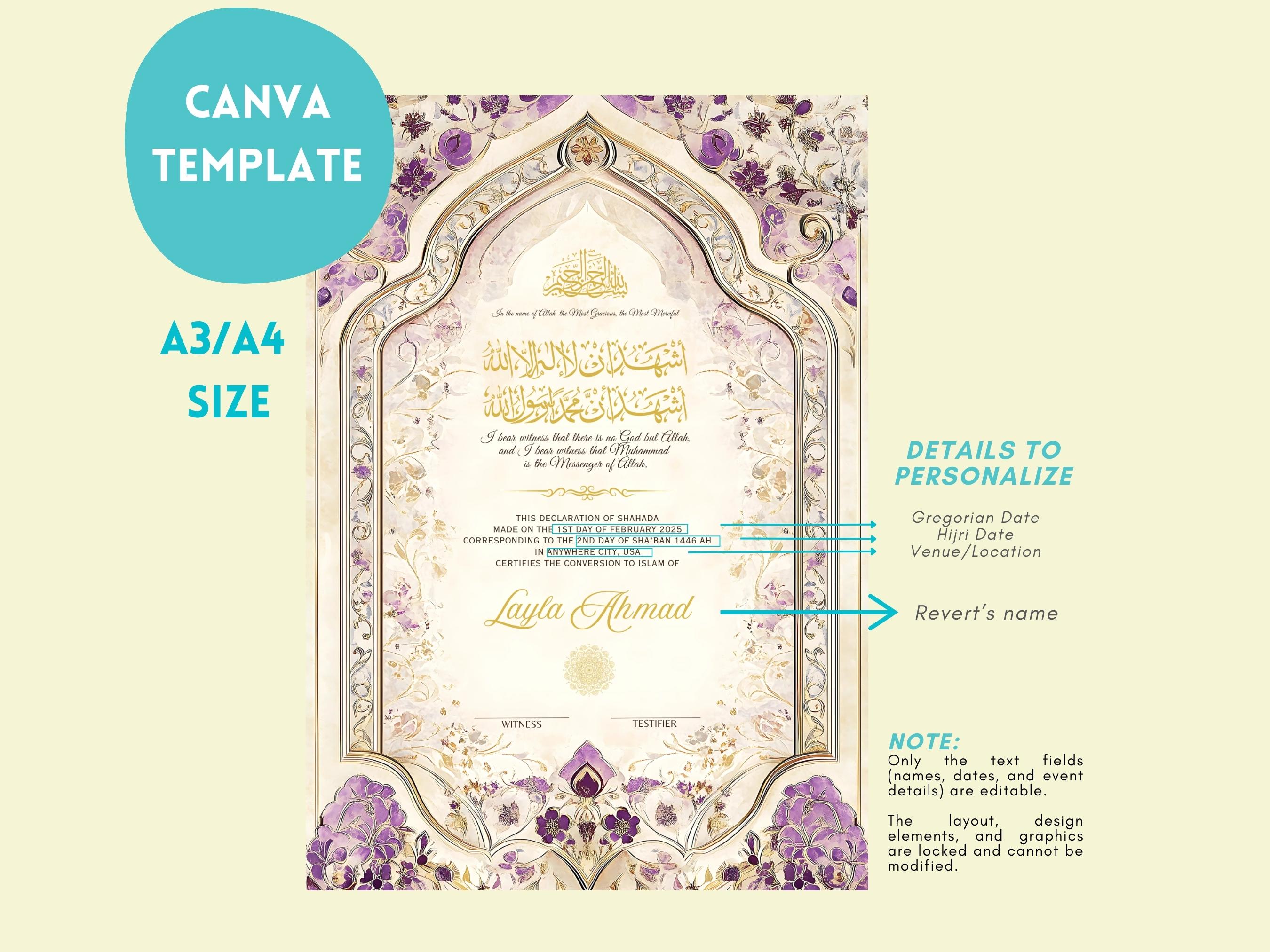 Shahada Certificate Islamic Certificate Muslim Certificate - Etsy